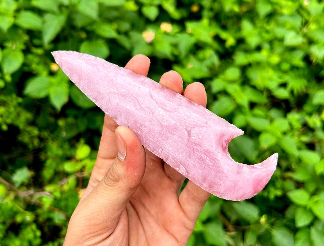 5.5-6" Large Pink Fiber Optic Glass Hand Knapped Crystal Knives Stone ...