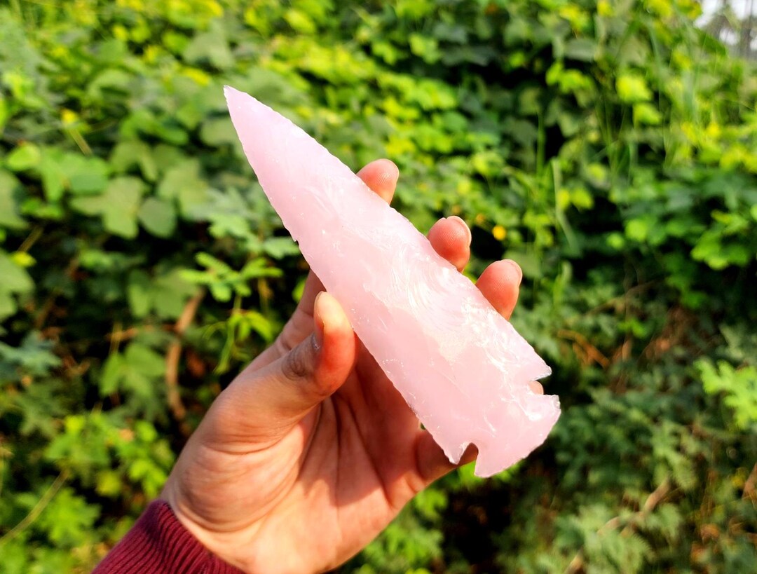 Rose Quartz Crystal Arrowhead – Hand Carved Gemstone Spearhead for ...