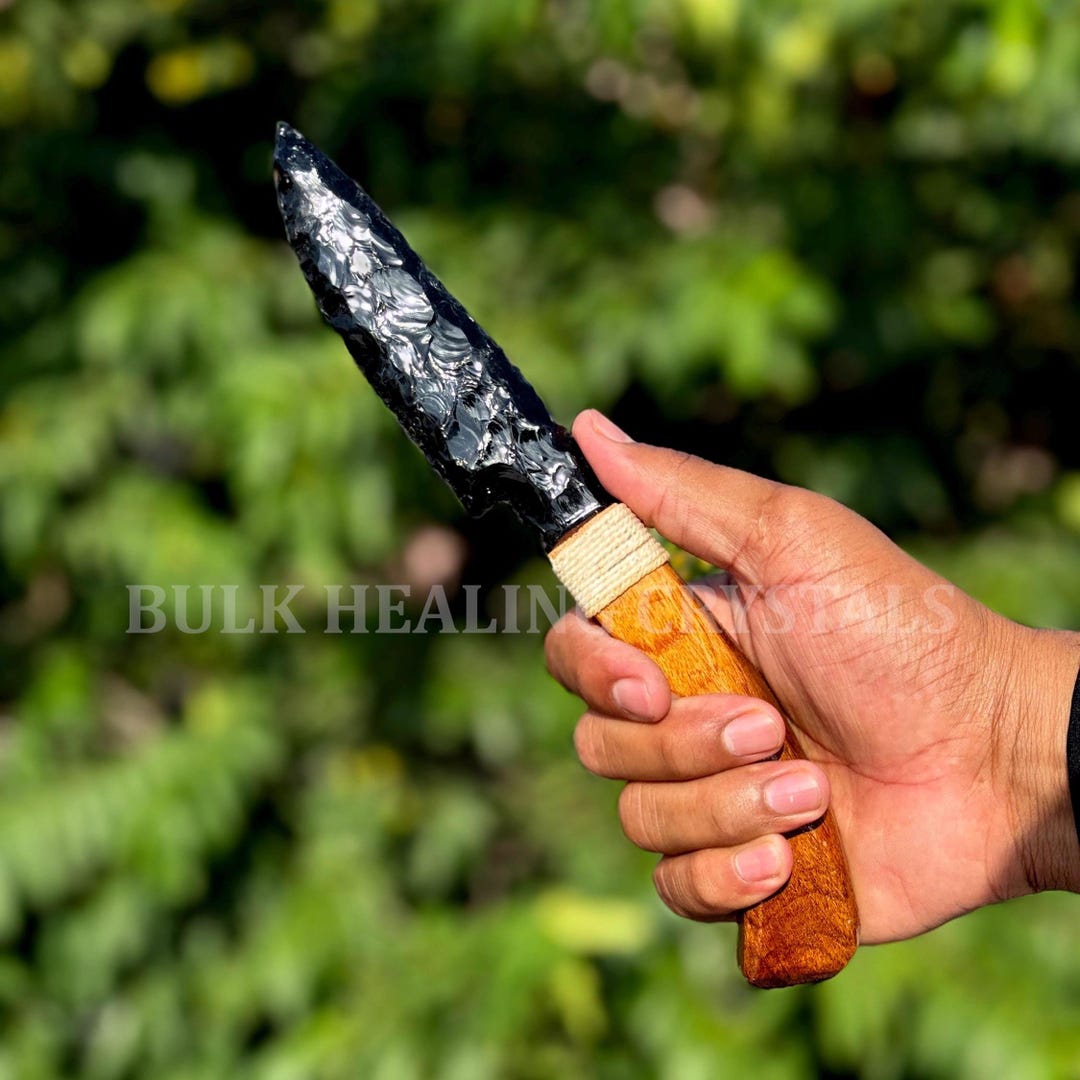 Handmade Black Obsidian Athame Knife – 10" Crystal Ritual Dagger - Etsy
