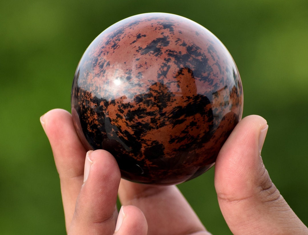 65 MM Red Mahogany Obsidian Sphere Energy Boosting Chakra Crystal ...