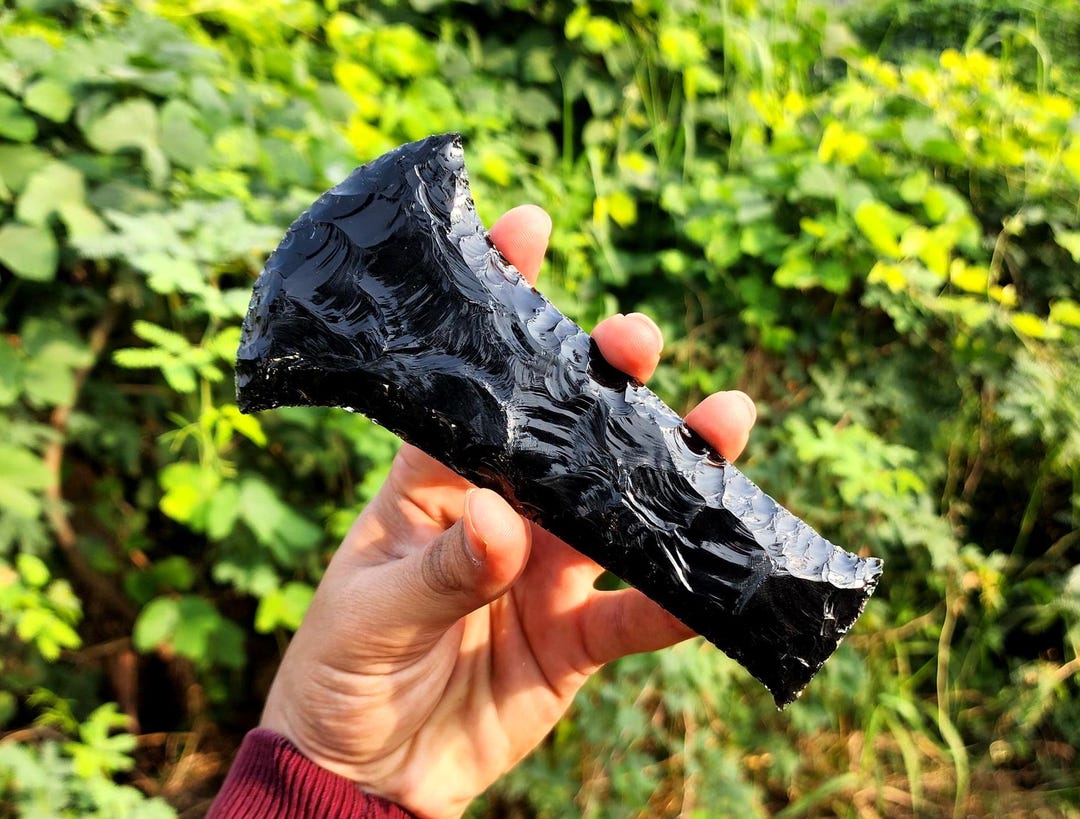 6" Black Obsidian Carved AXE Stone - Hand Carved Crystal - Obsidian Axe ...