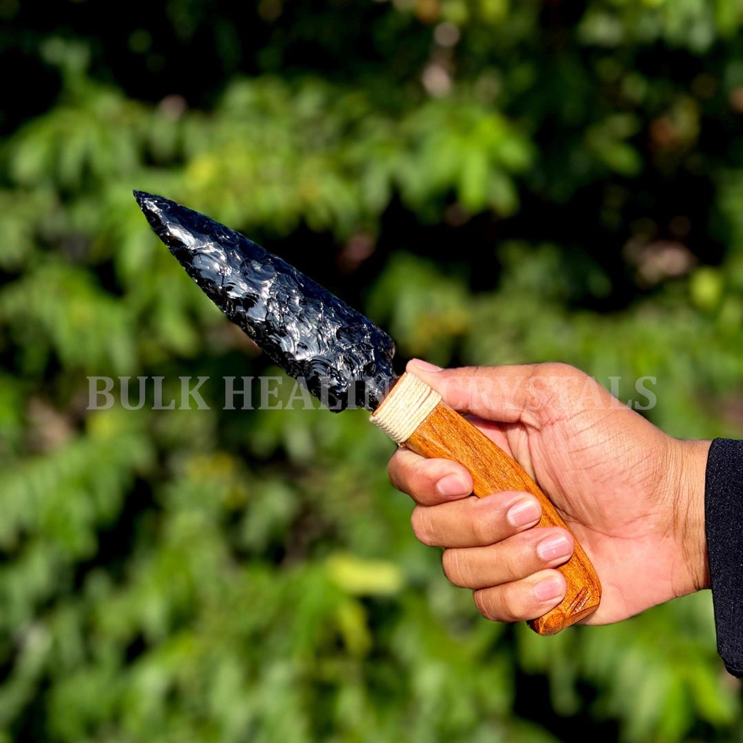 Handmade Black Obsidian Arrowhead Knife: Spiritual Athame Altar Decor ...