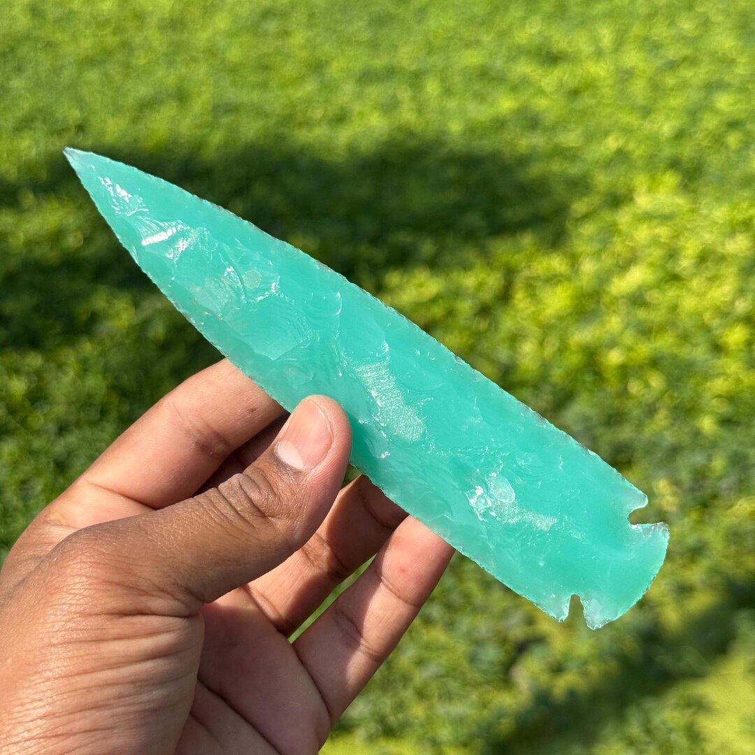 Milky Green Aqua Obsidian Glass Arrowhead Knife – Hand Knapped Crystal ...