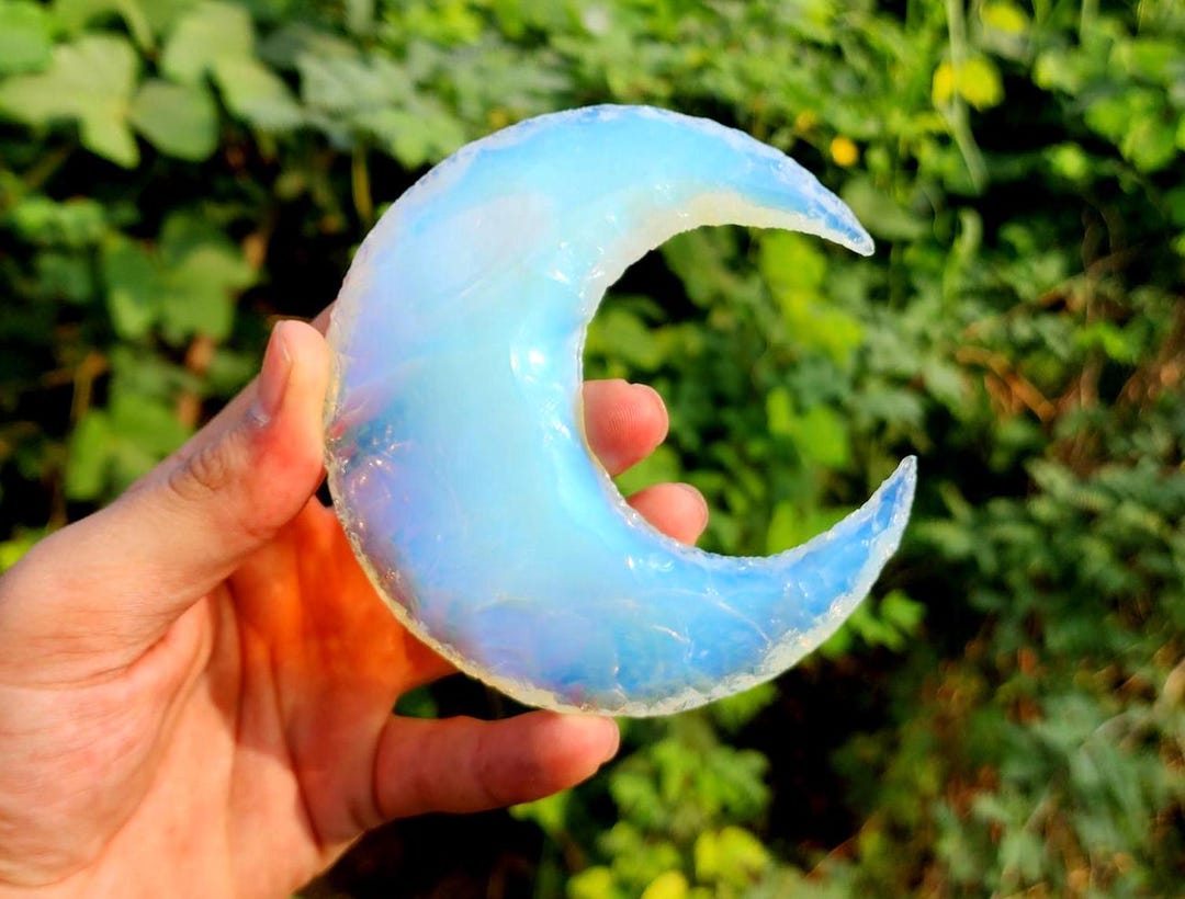 Large Opalite Moon Crystal Healing Stone Crescent Moon Shape Gemstone ...