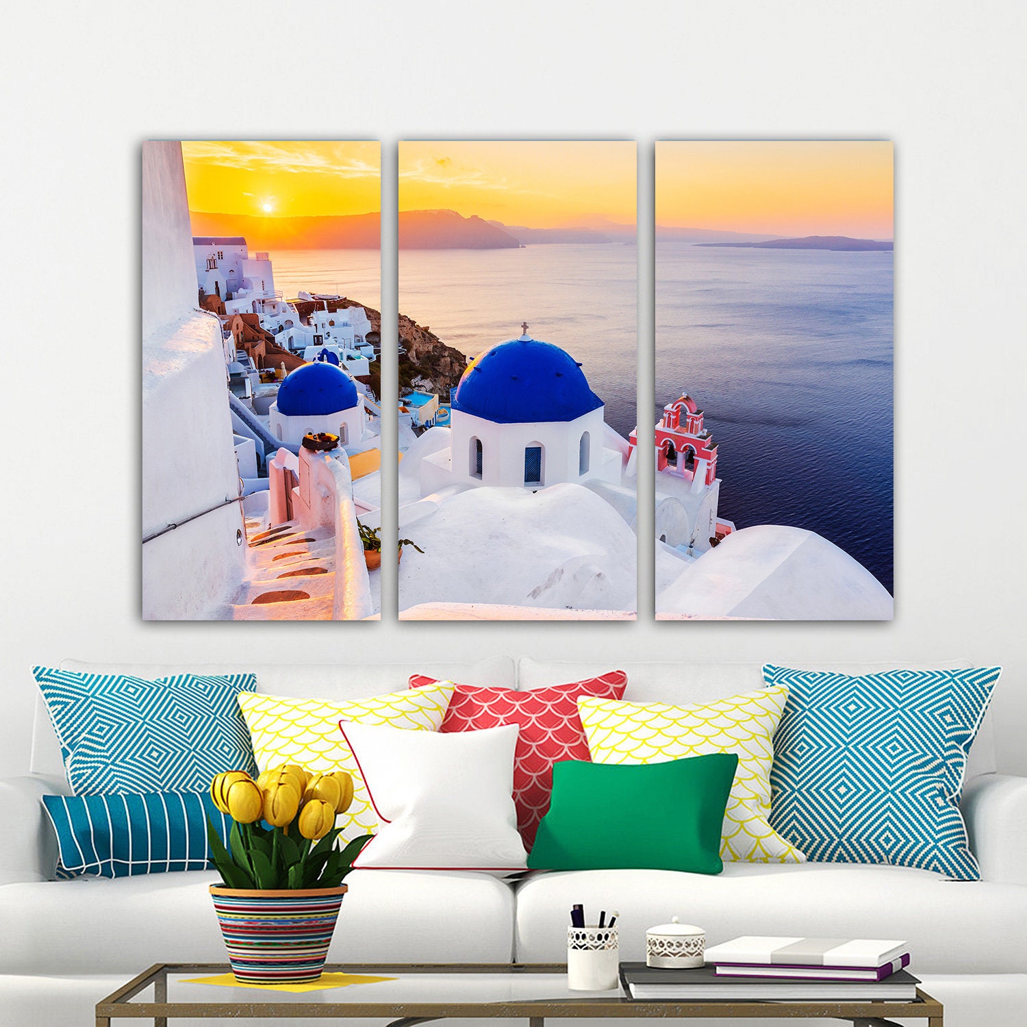 Greece Canvas Panorama Greek wall art Santorini island on Canvas Aegean ...