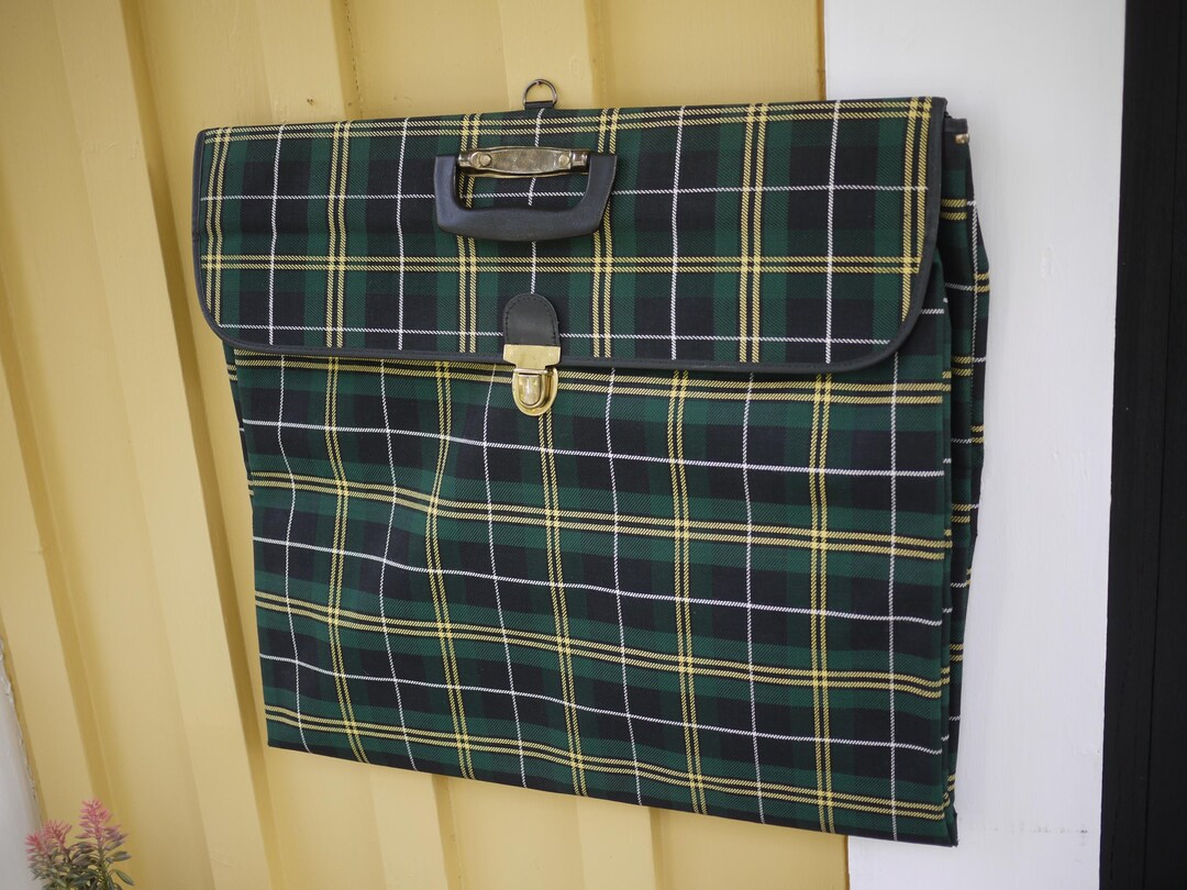 Garment Bag With Tartan Pattern Green/blue/yellow With Handle and Clasp ...