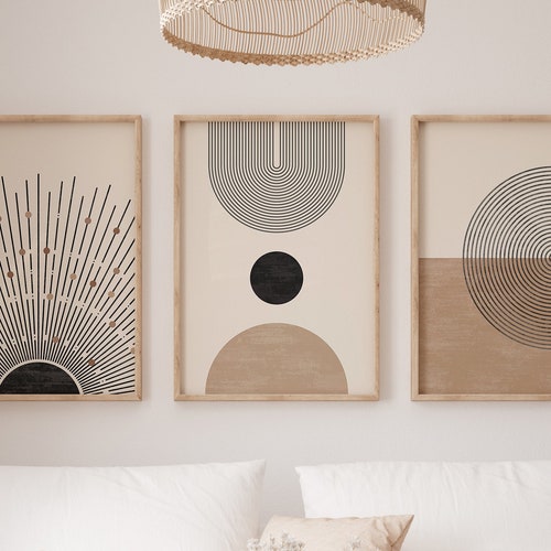 Navy Blue Mid Century Modern Geometric Art Set of 3 Prints - Etsy