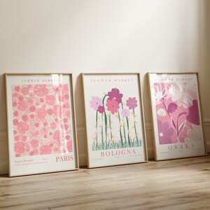 Pink Flower Wall Art Set, Flower Market Prints, Set of 3 Posters ...