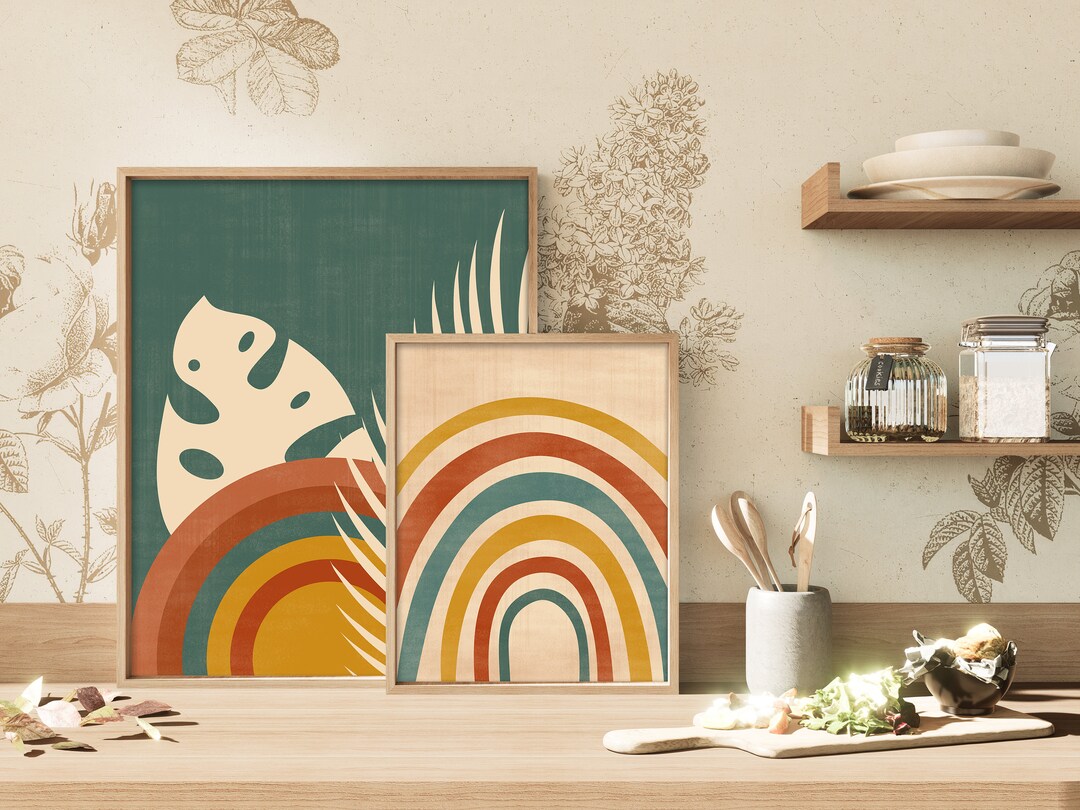 Mid Century Poster Boho Style Rainbow Shapes Boho - Etsy