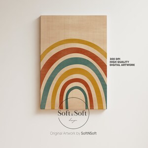 Mid Century Poster, Boho Style, Rainbow Shapes, Boho Landscape, Wall ...