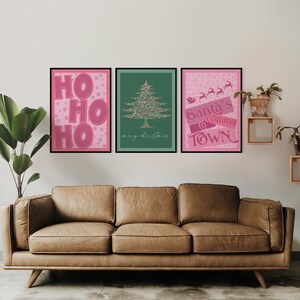 Pink Christmas Wall Art, Christmas Prints, Merry Christmas Art, Santa ...