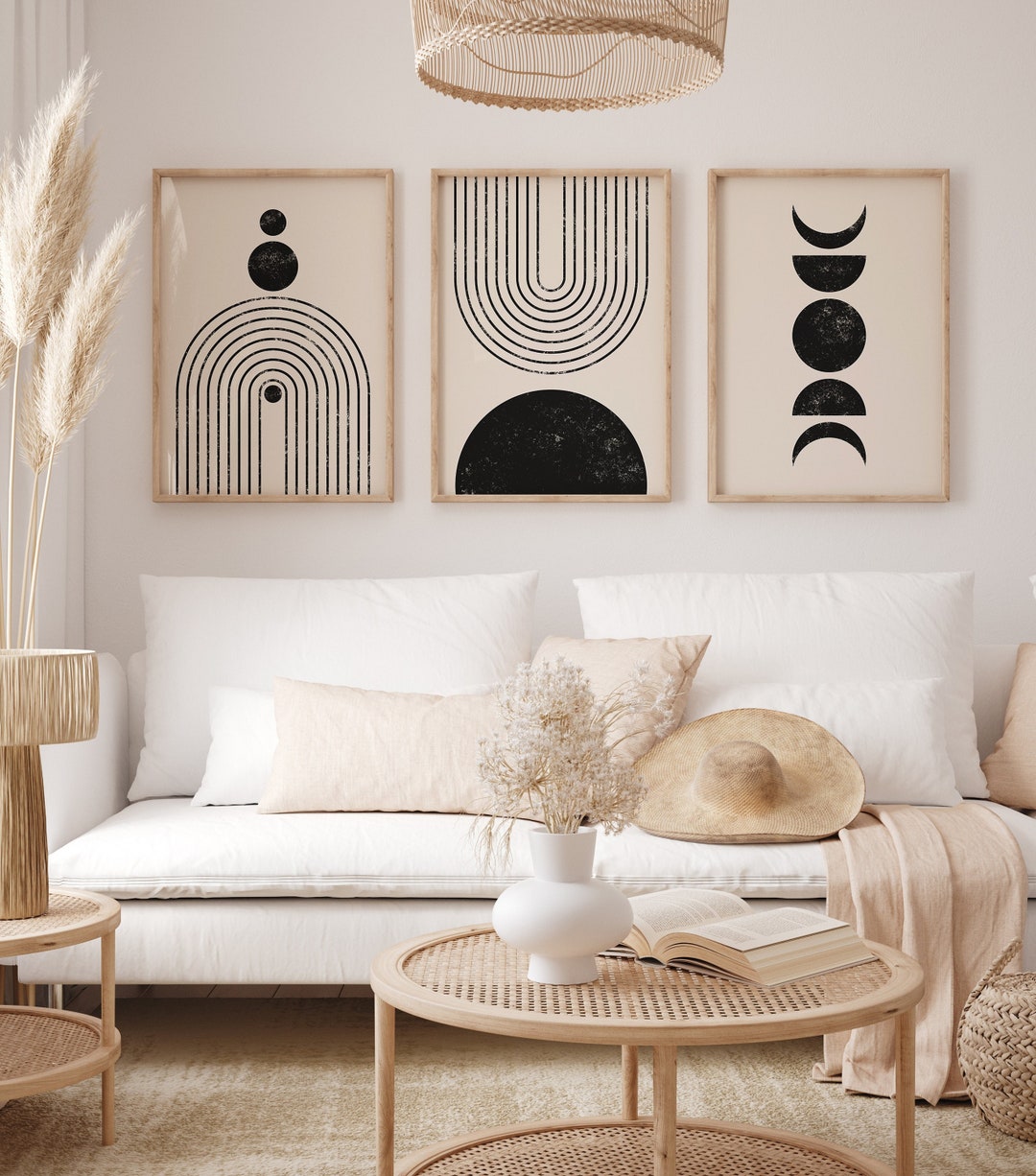 Boho Art Prints Black and White Abstract Geometric Poster - Etsy