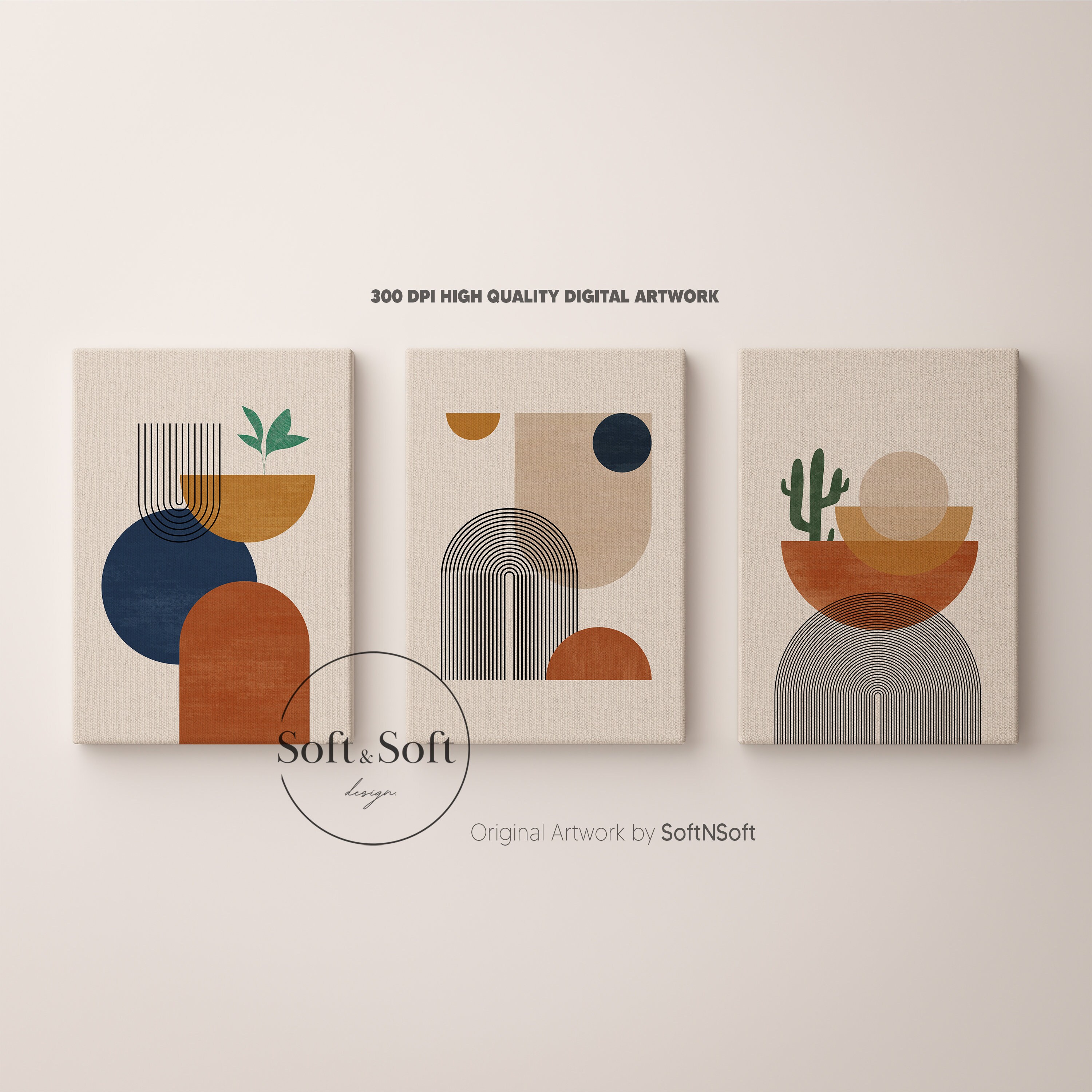 Geometric Wall Art Set, Boho Desert Prints, Cactus Poster, Modern Wall ...