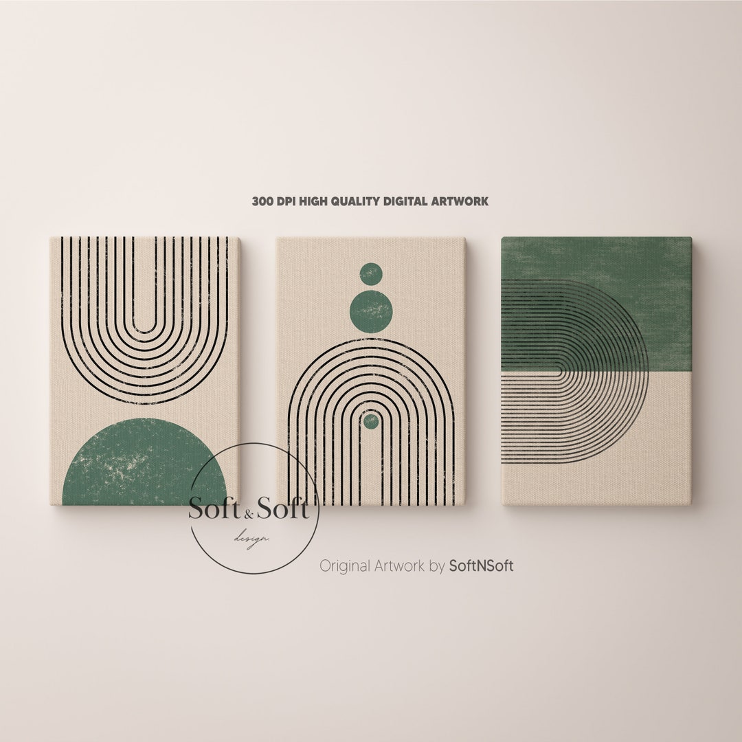 Boho Sage Green Wall Art, Abstract Geometric Modern Home Decor Prints ...