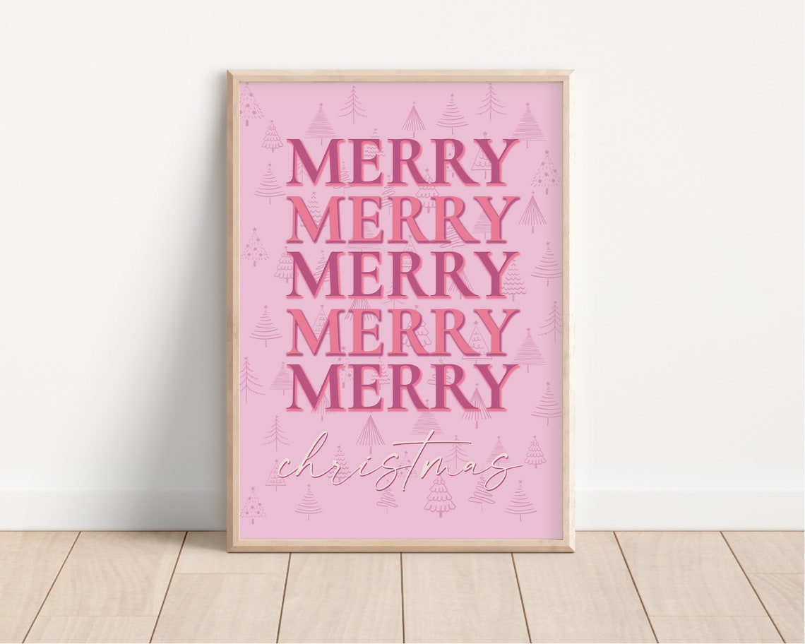 Pink Christmas Wall Art Xmas Decor Trendy Christmas Prints - Etsy
