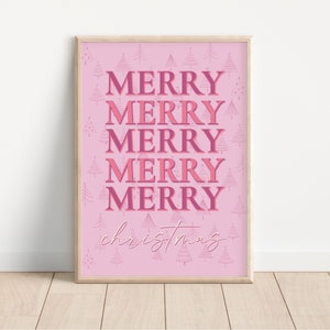 Pink Christmas Wall Art, Xmas Decor, Trendy Christmas Prints, Xmas ...