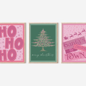 Pink Christmas Wall Art, Christmas Prints, Merry Christmas Art, Santa ...