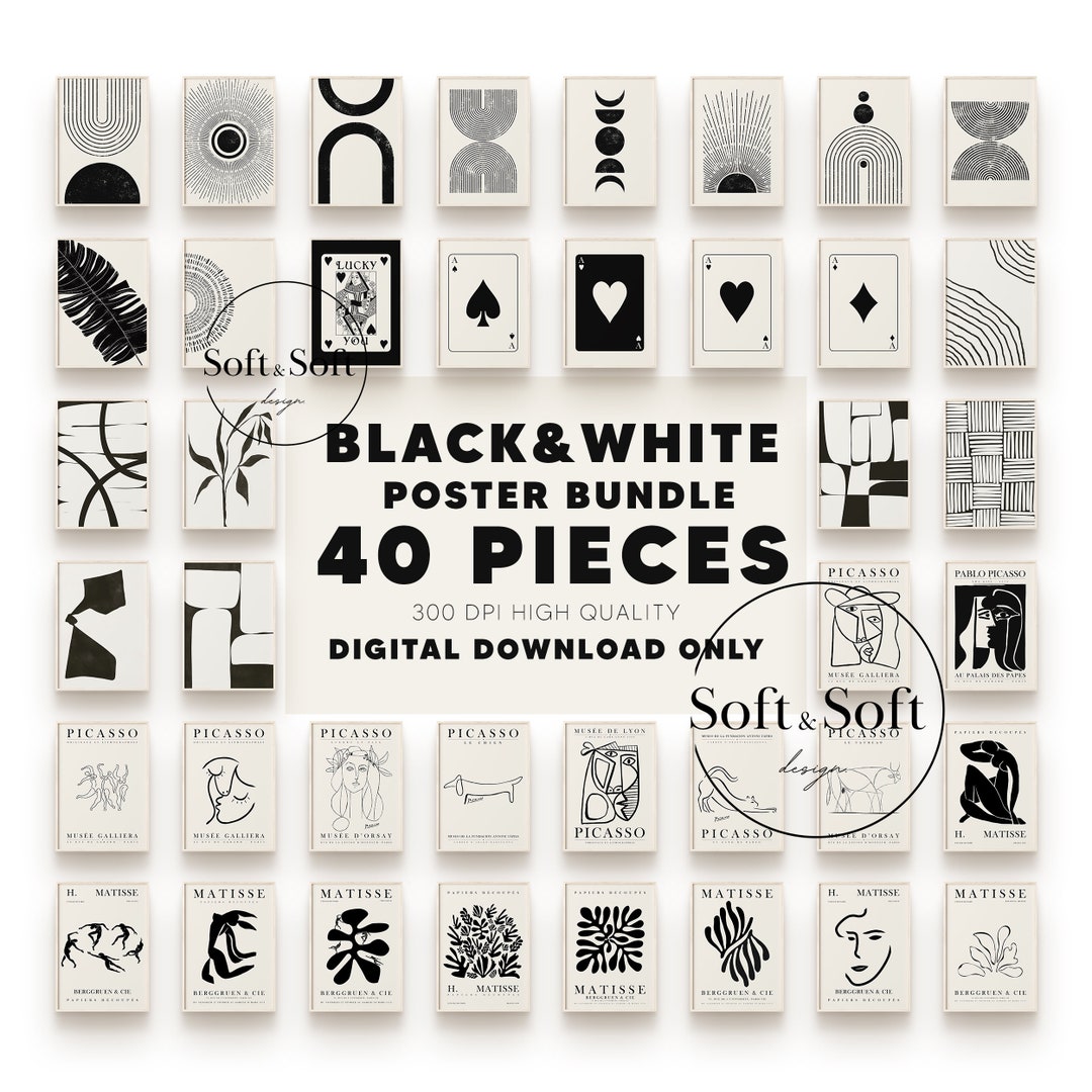 Black and White Abstract Wall Art Bundle, Matisse Poster, Picasso ...