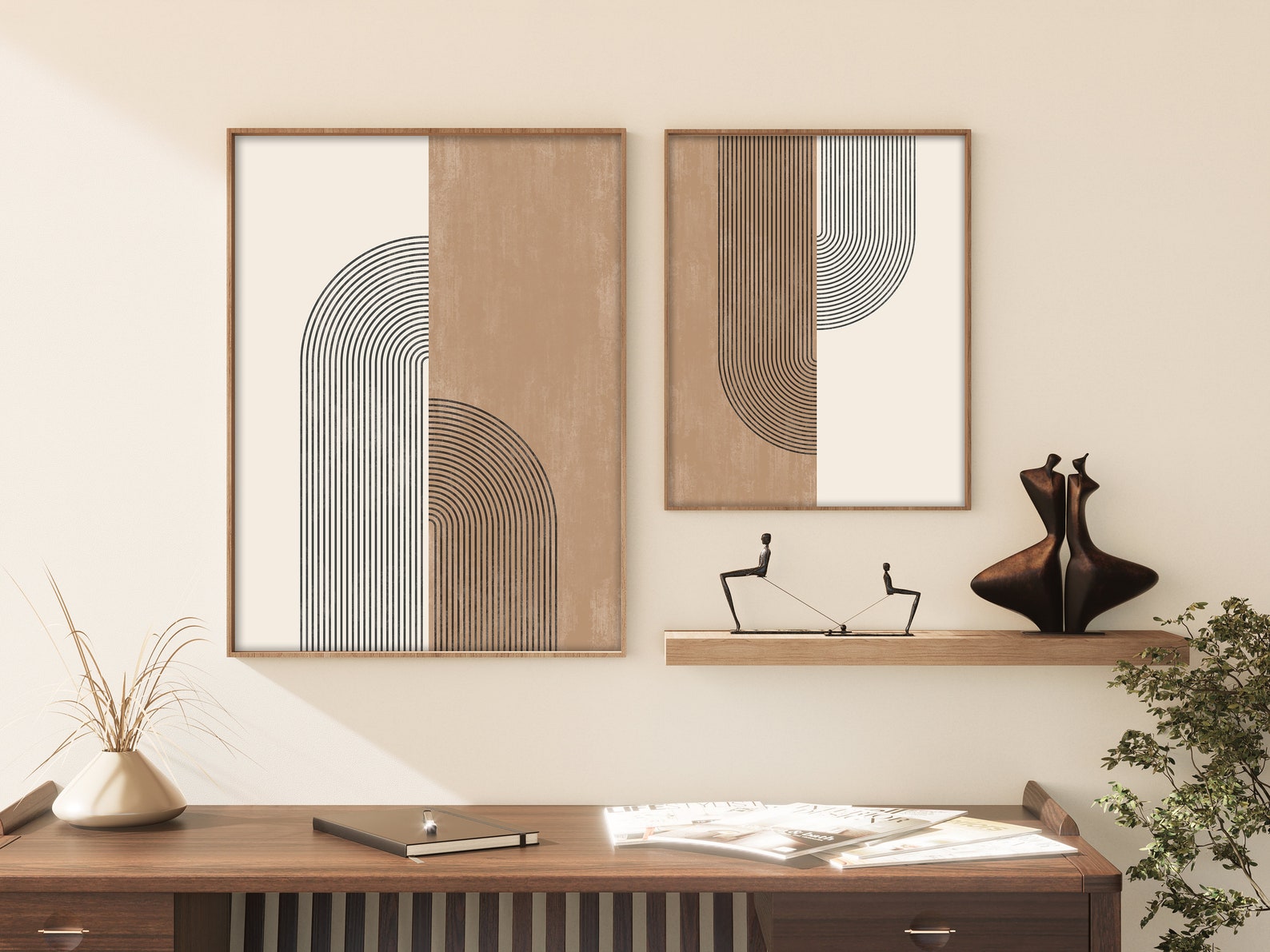 Mid Century Modern Art Print Set of 2 Neutral Beige Tones | Etsy