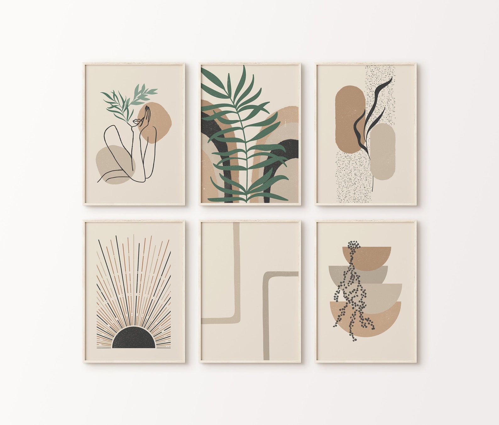 Bohemian Wall Art, Neutral Boho Set of 6 Prints, Boho Room Decor ...