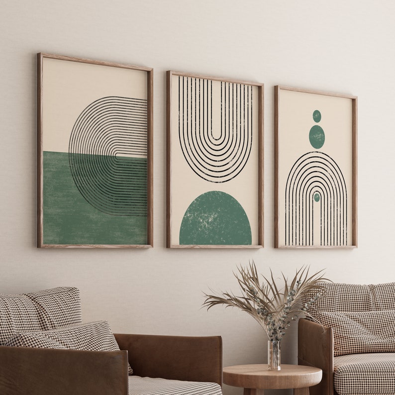 Boho Sage Green Wall Art, Abstract Geometric Modern Home Decor Prints ...