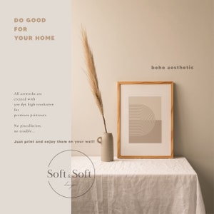 Boho Set of 3 Prints, Mid Century Modern Wall Art, Beige Tones Poster ...