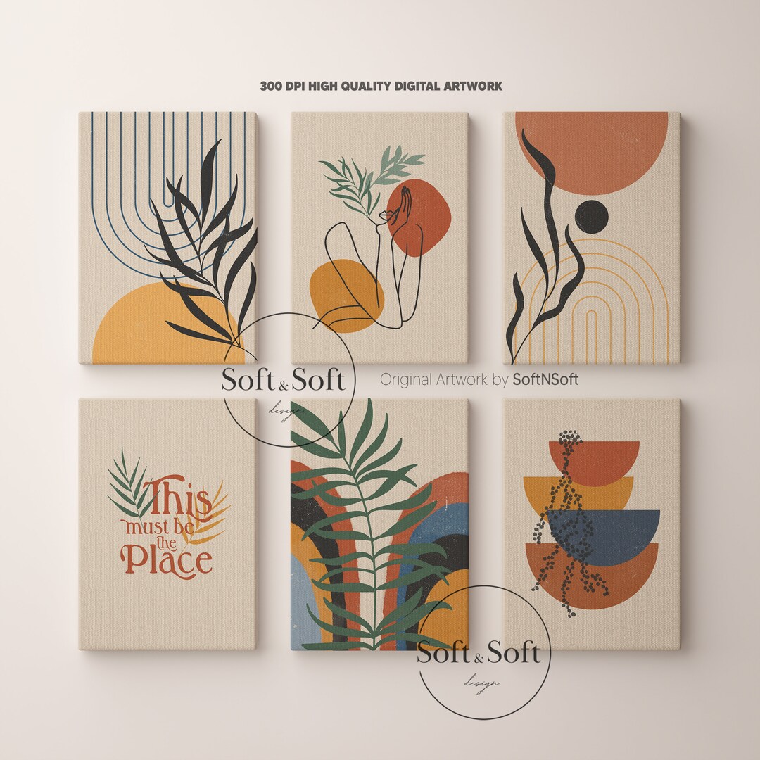 Retro Modern Art Prints, Set of 6 Posters, Boho Wall Art, Colorful Room ...