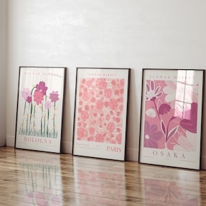 Pink Flower Wall Art Set, Flower Market Prints, Set of 3 Posters ...