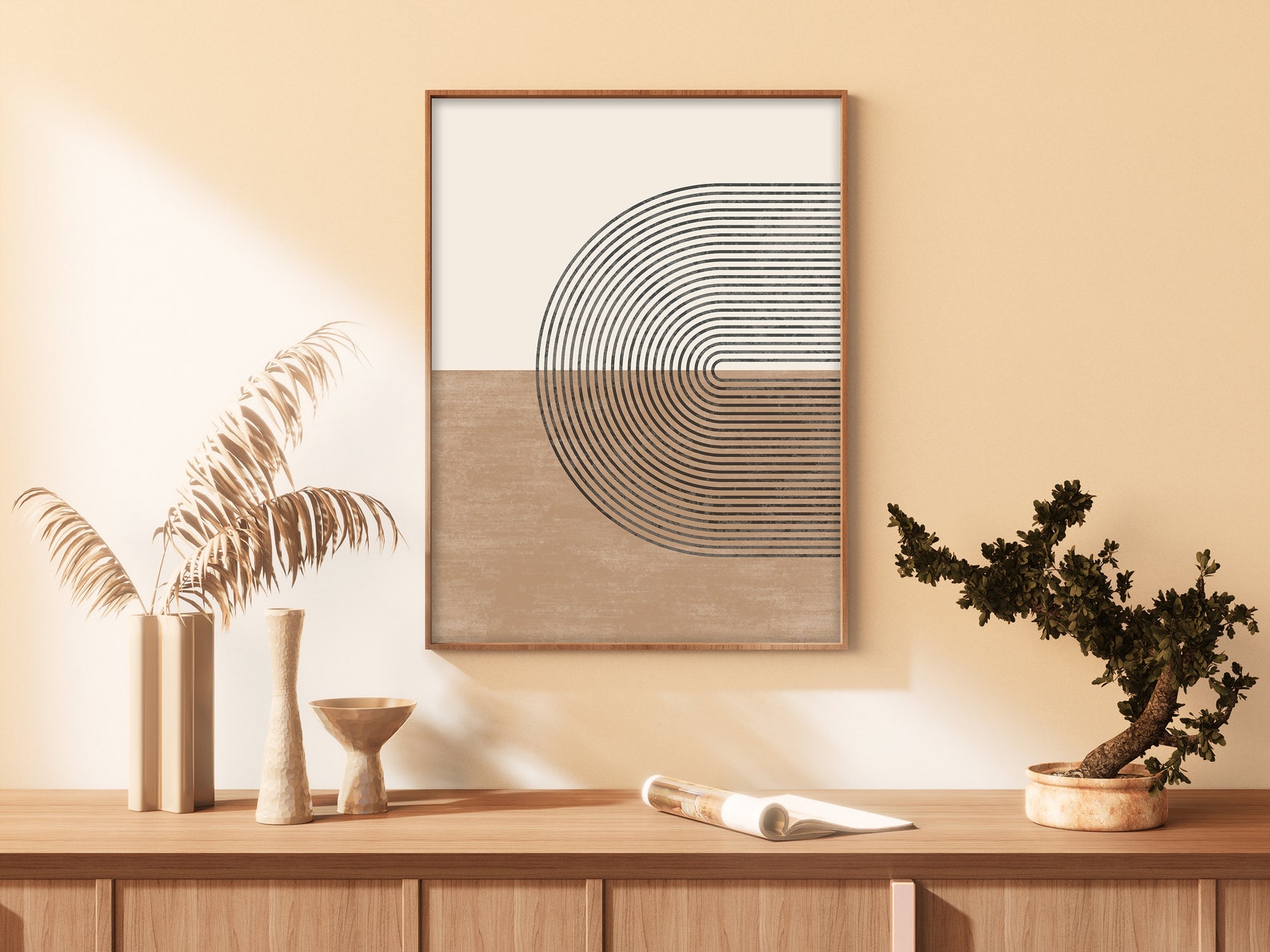 Mid Century Modern Neutral Beige Art Print Boho Rainbow - Etsy