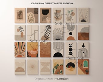 Boho Abstract Wall Art Bundle, Set of 40, Neutral Beige Gallery Wall ...
