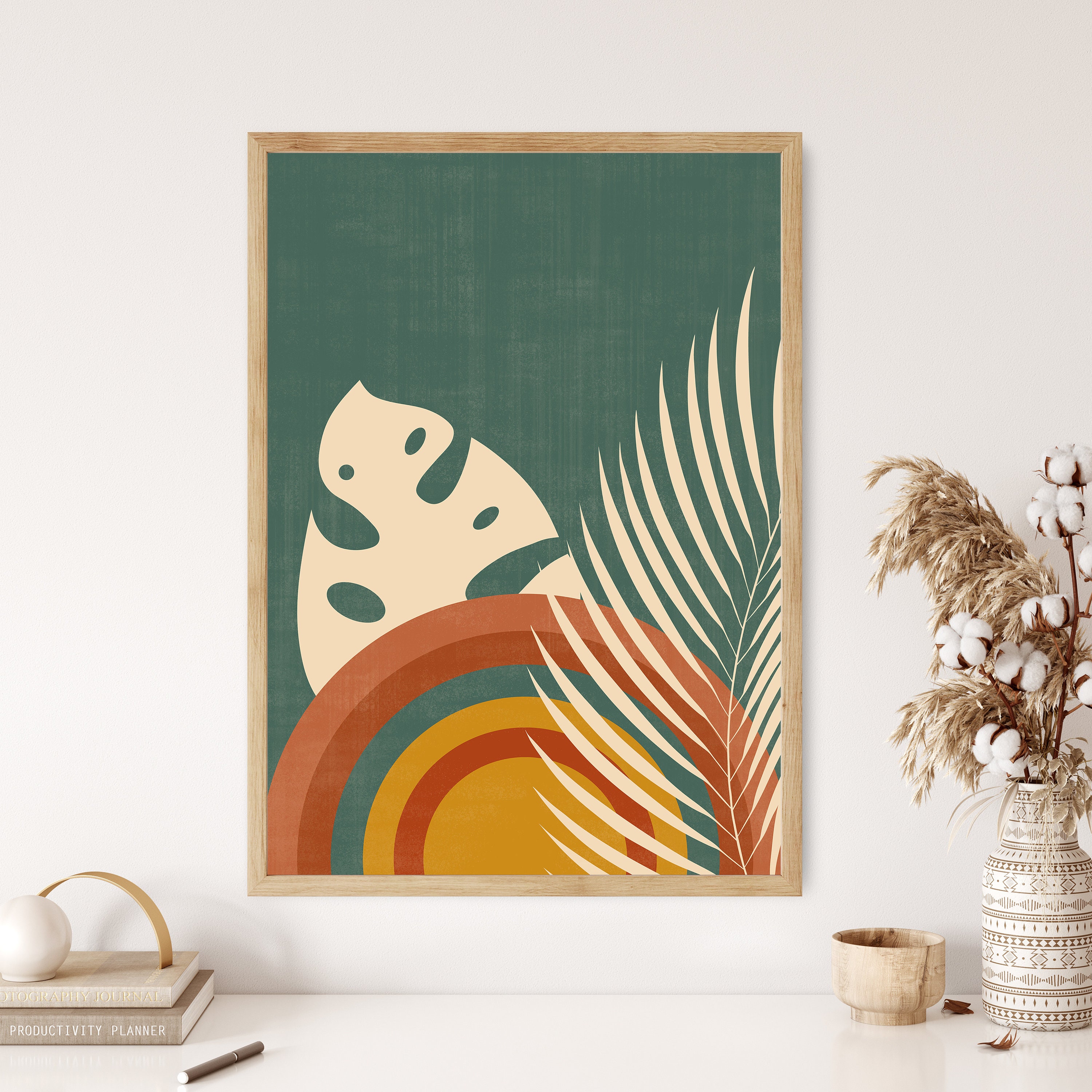 Boho Botanic Art Print Mid Century Modern Wall Art Print | Etsy