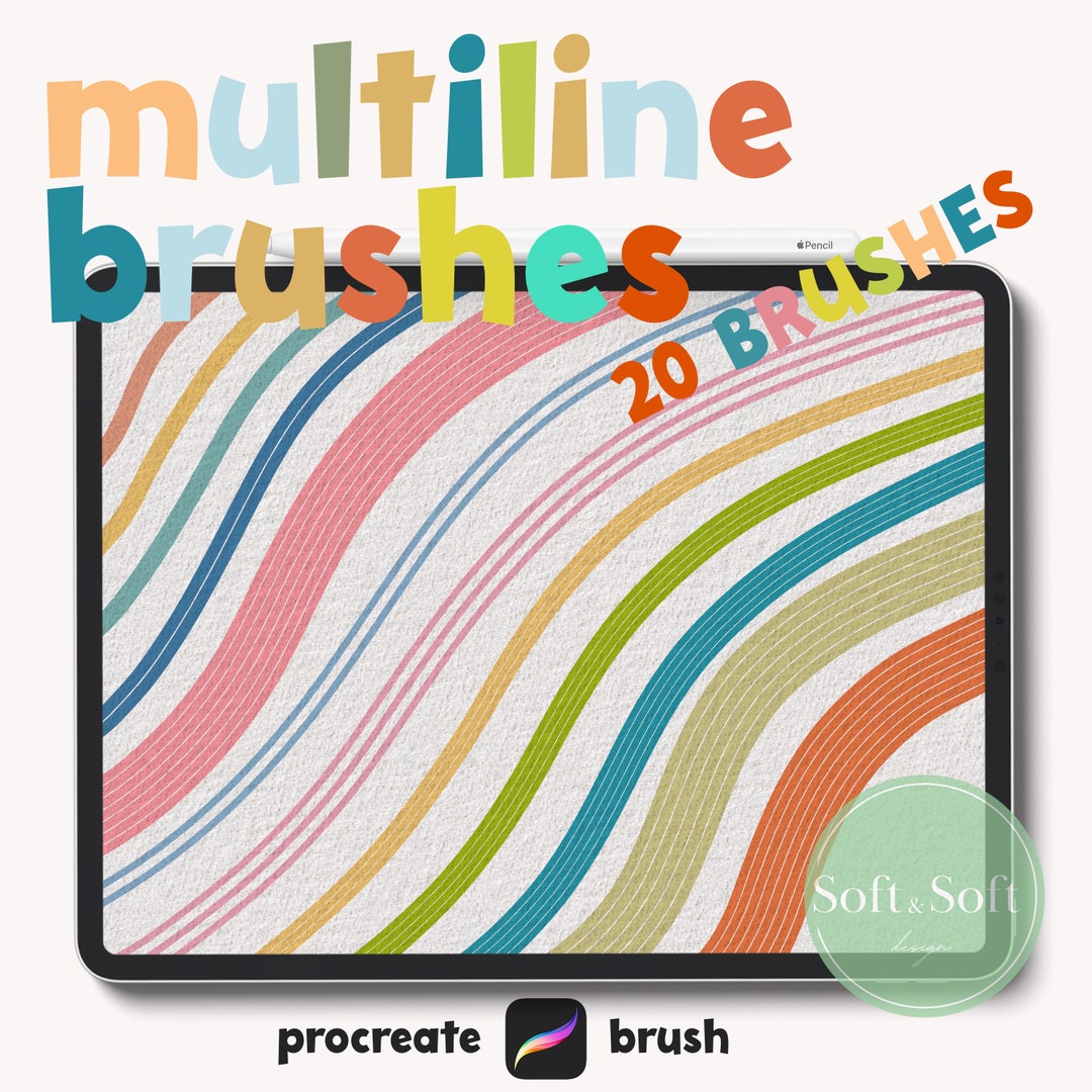 Procreate Multi Line Brush Set, Multiline Brush Bundle, Rainbow Brushes for Procreate, Paper ...
