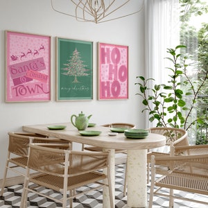 Pink Christmas Wall Art, Christmas Prints, Merry Christmas Art, Santa ...