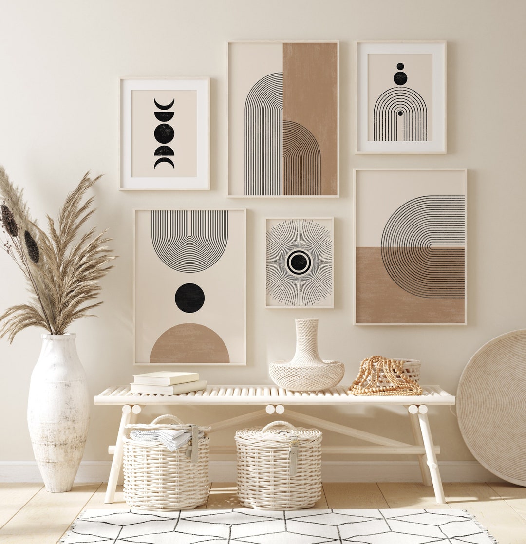 Boho Geometric Wall Set Bundle, Soft Tounes Poster Set of 6, Abstract ...