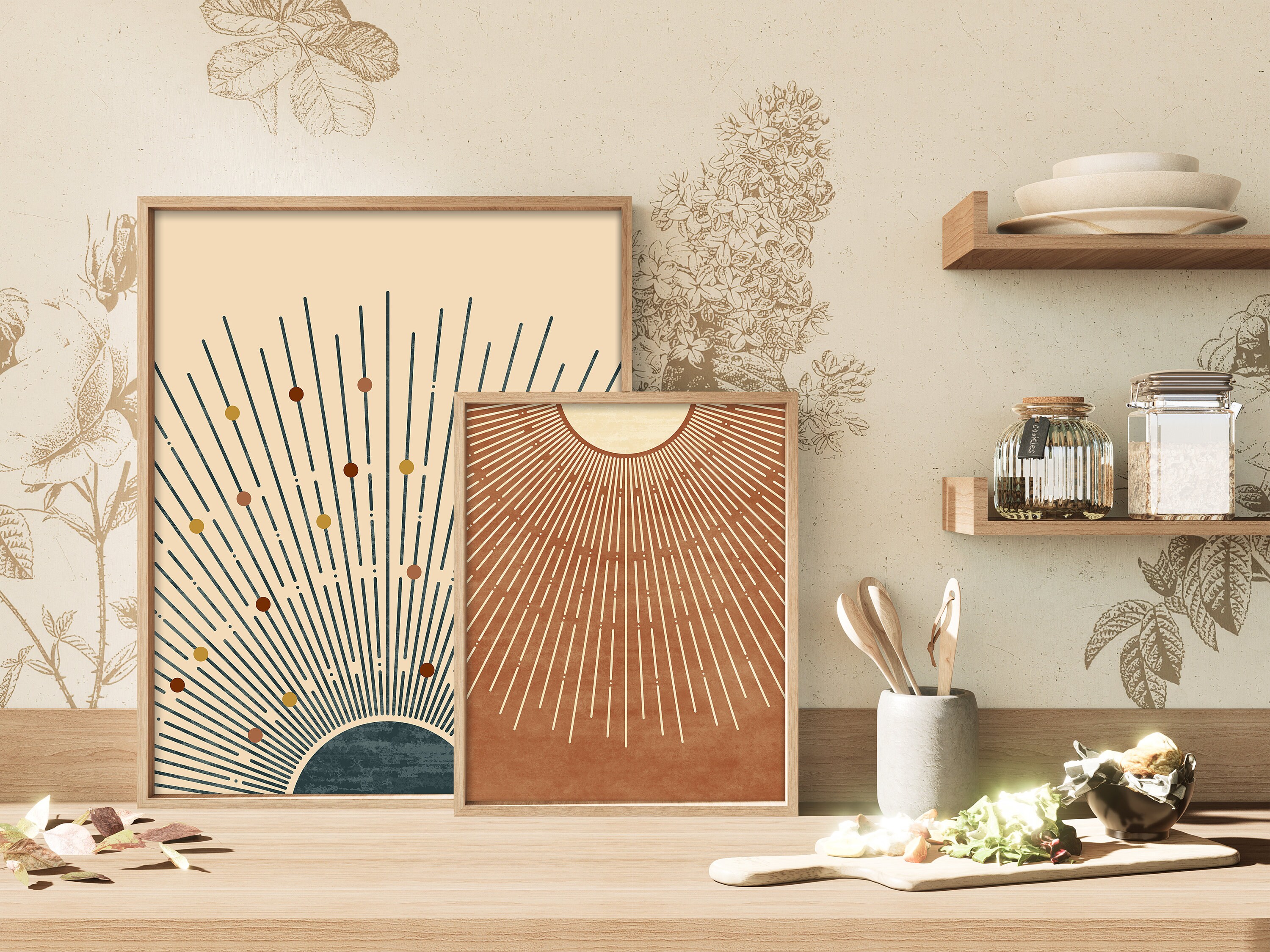 Sun Prints Set of 2 Boho Colors Sun Printable Wall Art - Etsy