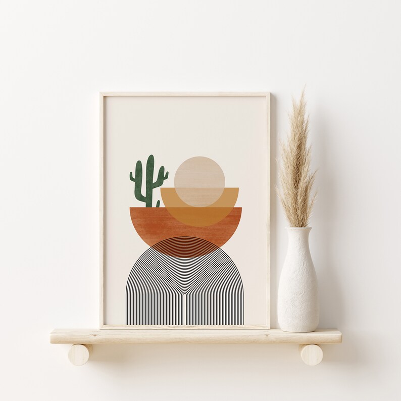 Geometric Wall Art Set, Boho Desert Prints, Cactus Poster, Modern Wall ...