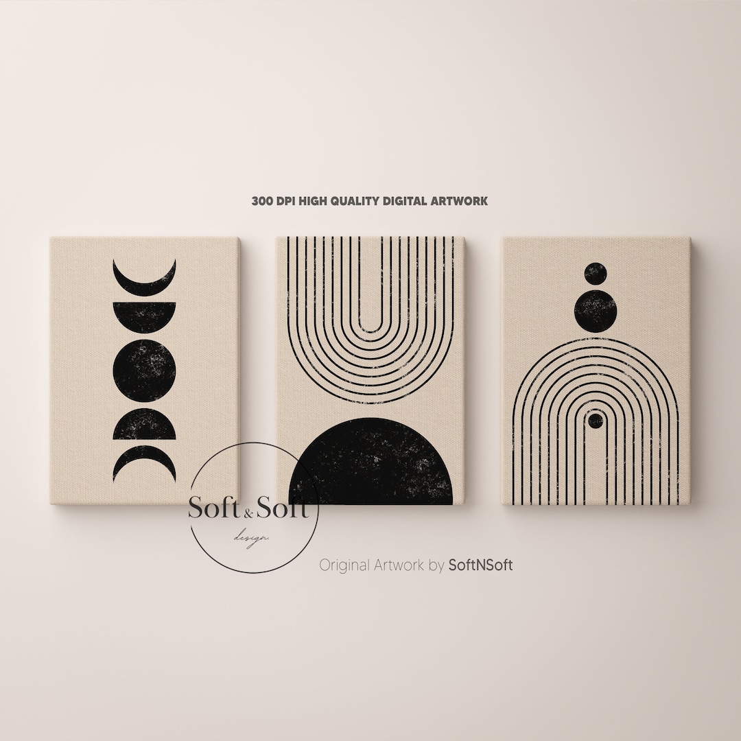 Boho Art Prints, Black and White Abstract Geometric Poster, Digital Art ...