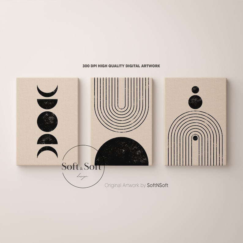 Boho Art Prints, Black and White Abstract Geometric Poster, Digital Art ...
