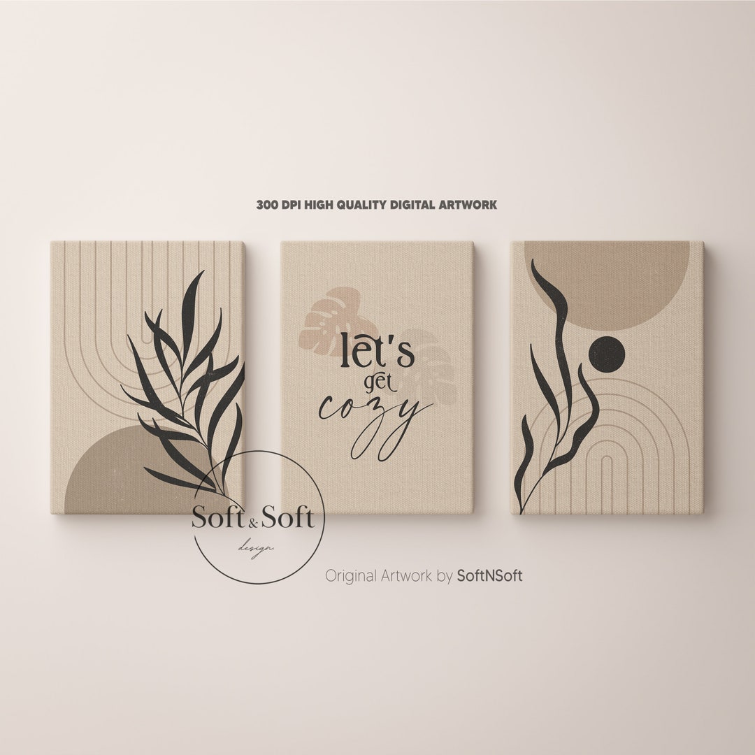 Boho Floral Wall Art Set, 3 Pieces of Posters, Abstract Boho Rainbow ...