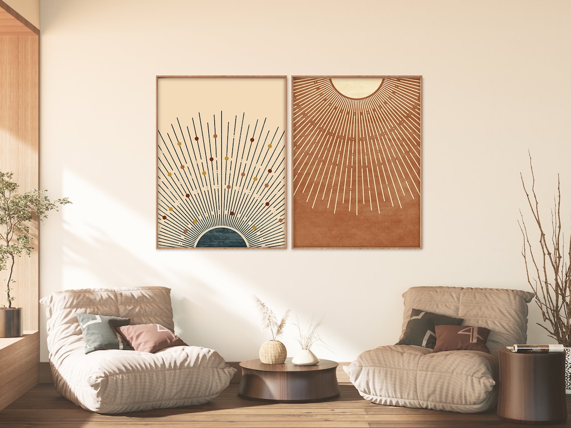 Sun Prints Set of 2 Boho Colors Sun Printable Wall Art | Etsy