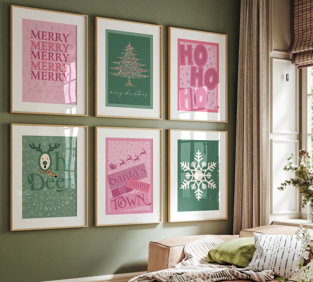 Pink Christmas Wall Art, Xmas Decor, Trendy Christmas Prints, Xmas ...