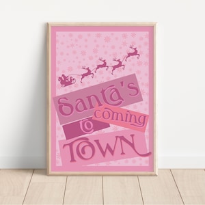 Pink Christmas Wall Art, Christmas Prints, Merry Christmas Art, Santa ...