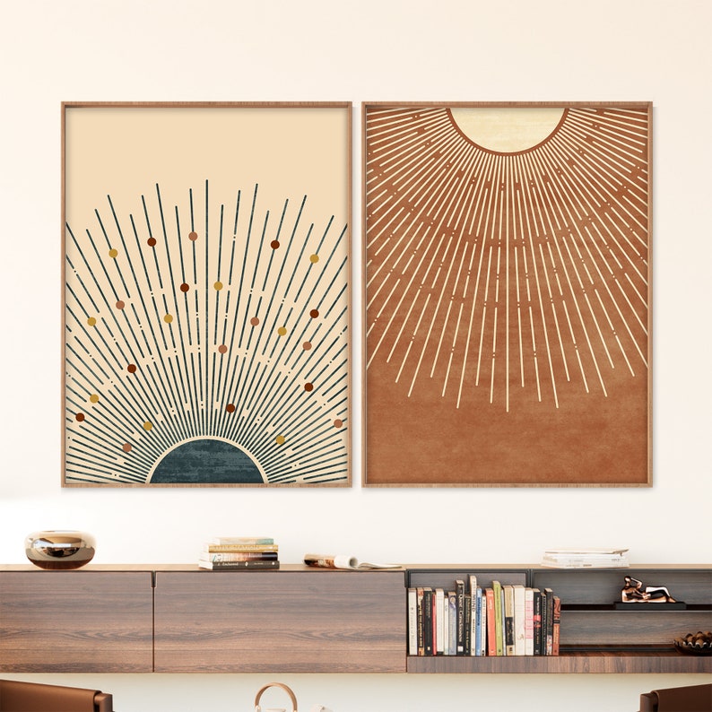 Sun Prints Set of 2 Boho Colors Sun Printable Wall Art | Etsy