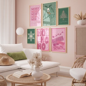 Pink Christmas Wall Art, Xmas Decor, Trendy Christmas Prints, Xmas ...