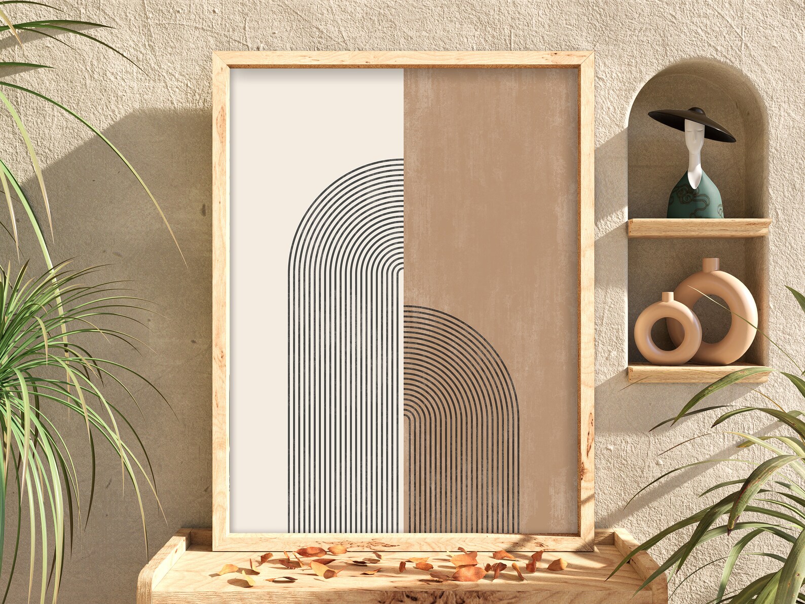 Mid Century Modern Art Print Set of 2 Neutral Beige Tones | Etsy