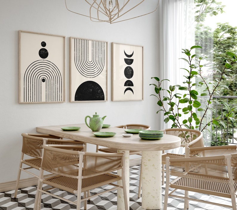 Boho Art Prints Black and White Abstract Geometric Poster - Etsy