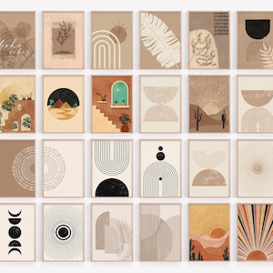 Boho Print Bundle, 24 Pieces of Poster, Gallery Wall Art Set, Neutral ...