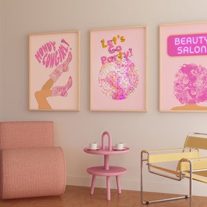 Retro Pink Yellow Gallery Wall Art, 14 Pieces of Preppy Posters, Funky ...