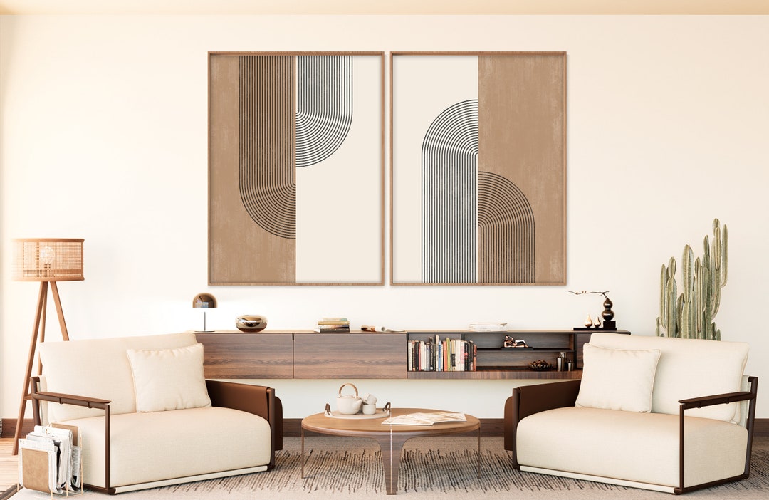 Mid Century Modern Art Print Set of 2 Neutral Beige Tones - Etsy