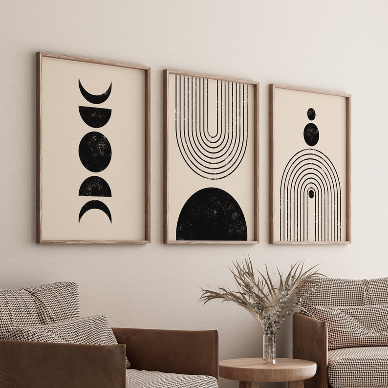 Boho Art Prints, Black and White Abstract Geometric Poster, Digital Art ...